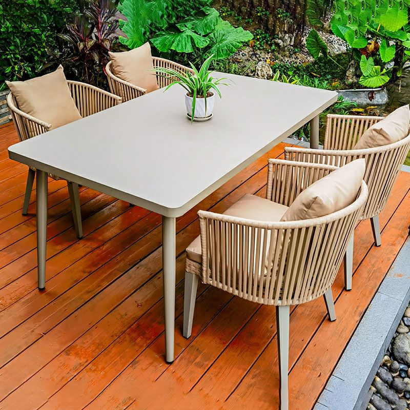 Wicker Rectangular Modern Weather Resistant Dining Set with Upholstered ...