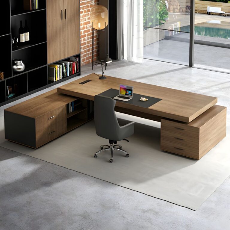Modern L-Shape Desk with Pedestal Base and Desk Return Included – OVeee