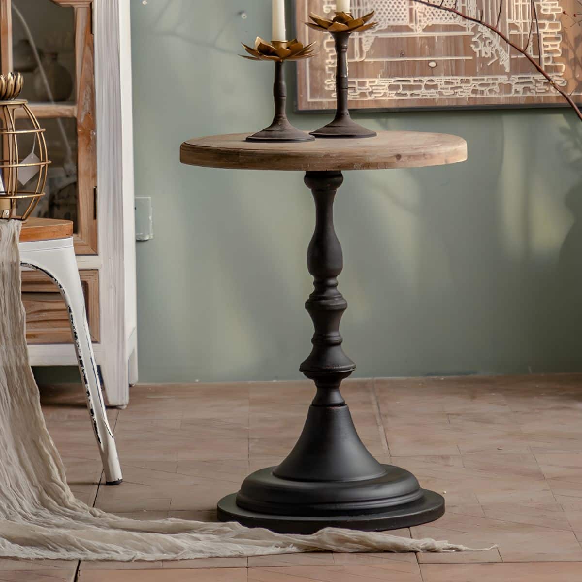 20″ Wide French Country Side Table Round Pedestal Accent Side Table – OVeee