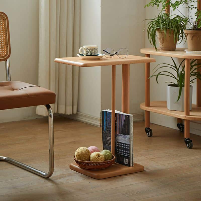 Scandinavian Solid Wood C-Shape Side Table with Rectangular Top in ...