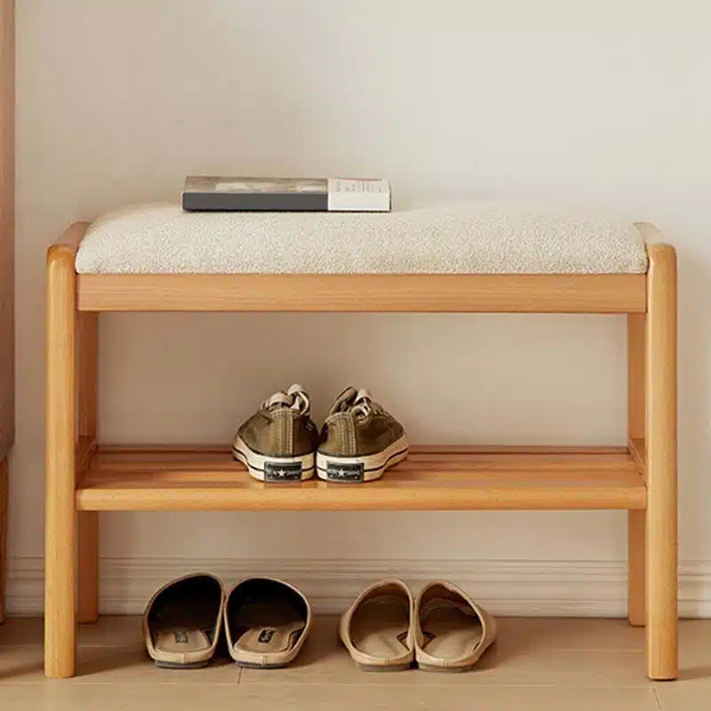 Cozy Upholstered Scandinavian Entryway Bench with Short Height and Wooden Legs OVeee