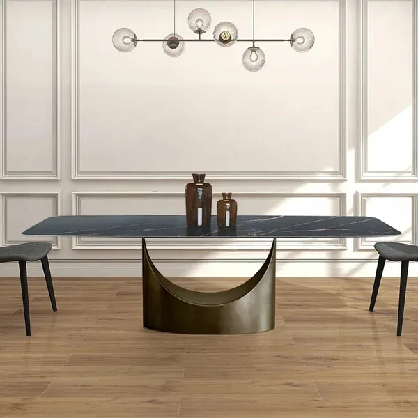 Modern Pandora Stone Top Dining Table with Black Base - OVeee