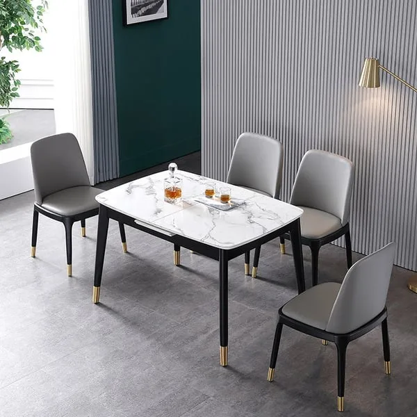 Modern Rectangular Extendable Dining Table with Marble Veneer Top – OVeee