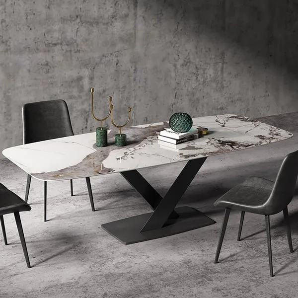 Modern Pandora Stone Top Dining Table with Black Base – OVeee
