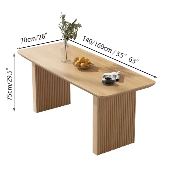 Rectangular Dining Table Natural Solid Wood Table Ribbed Legs – OVeee