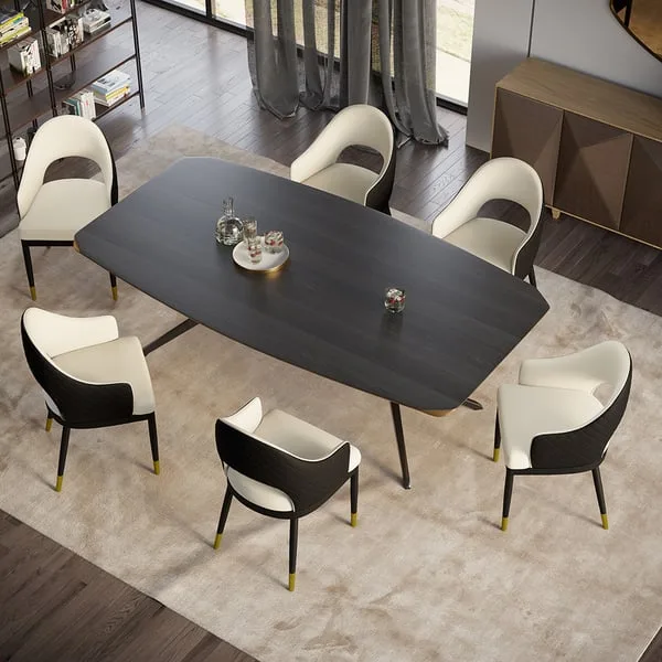 Modern Hollow Back Dining Chair Beige PU Leather with Arms (Set of 2 ...