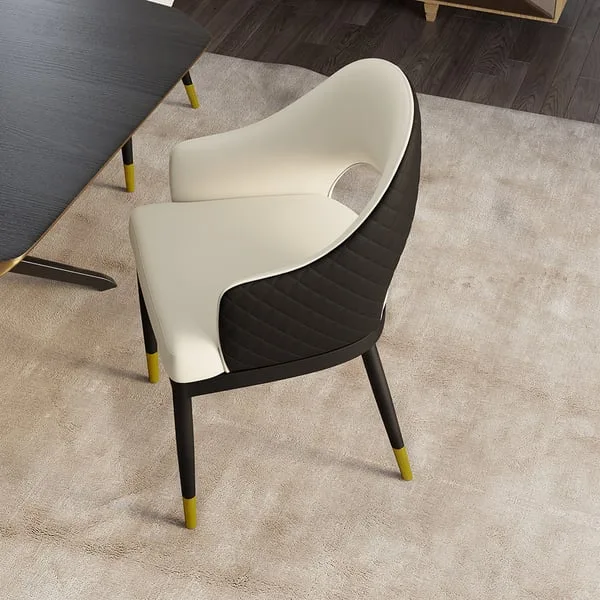 Modern Hollow Back Dining Chair Beige PU Leather with Arms (Set of 2 ...