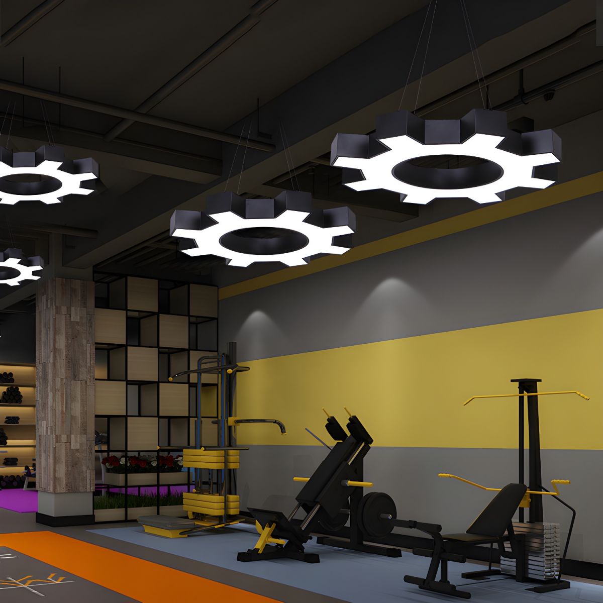 Gear Shaped Gym Pendant Lighting Metallic Modern Style LED Hanging ...