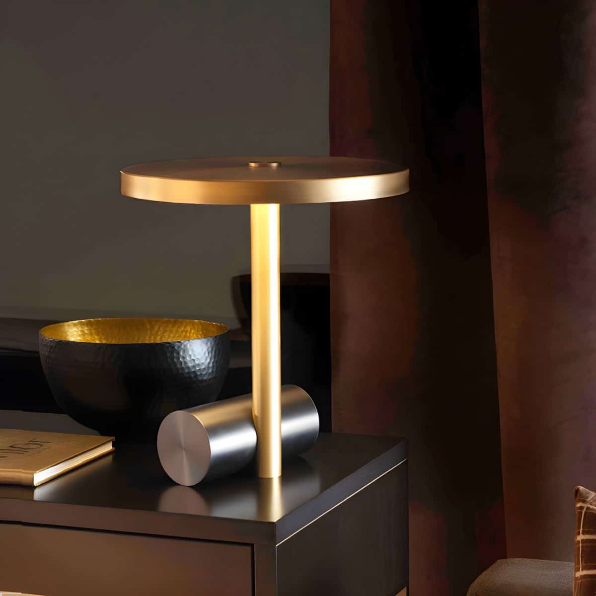 Post-Modern LED Nightstand Lamp Gold Circular Table Lighting with Metal ...