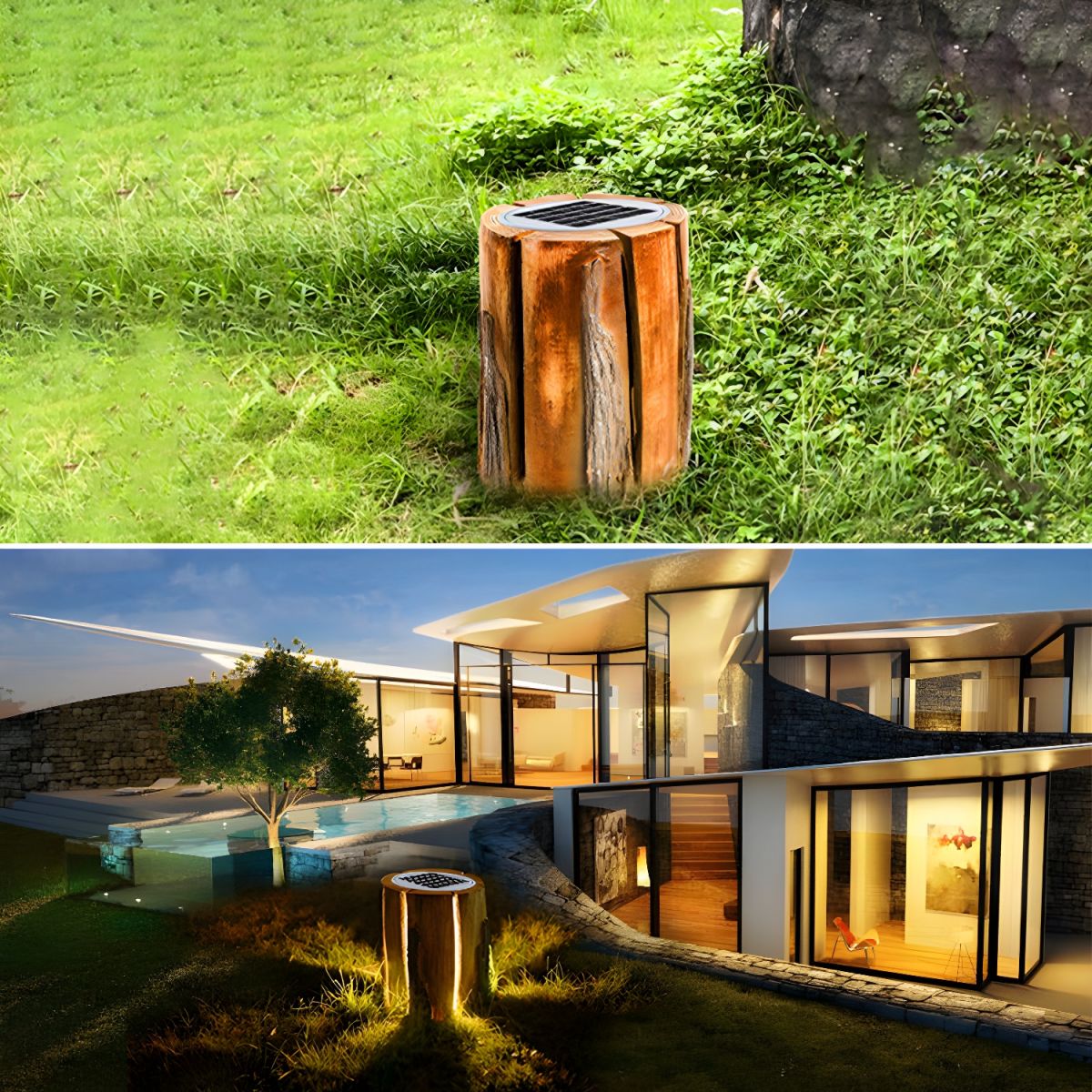 Contemporary Tree Stump Outdoor Lawn Light in Brown for Courtyard ...