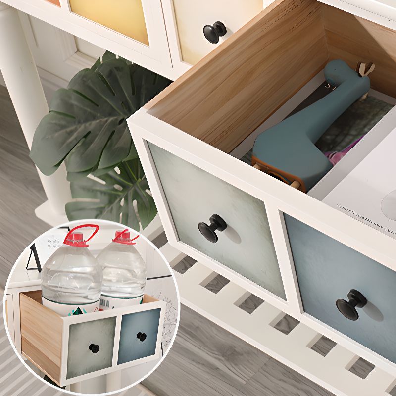 3 Drawers Boho Freestanding Ivory Timber Entrance Table with Drawer - OVeee