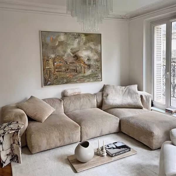 Cream Beige Corduroy Modular Sectional Sofa – OVeee