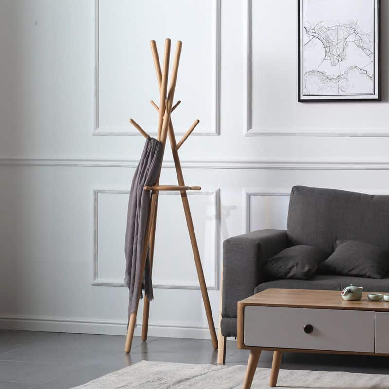 Simplistic Natural Wood Free Standing Coat Rack with Wood Hook, Natural ...