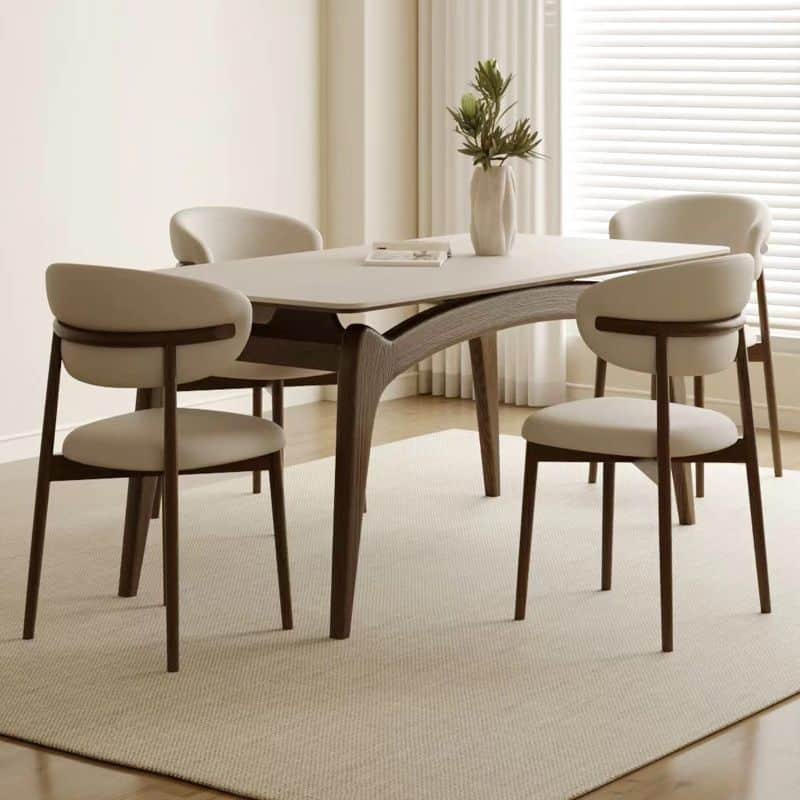 Beige Slate Dining Table Set with Padded Chairs, Upholstered Back, and ...