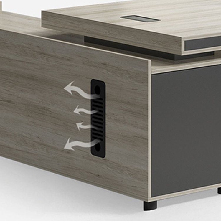 Modish Ivory Rectangle Composite Wood Pedestal Executive Desks with ...