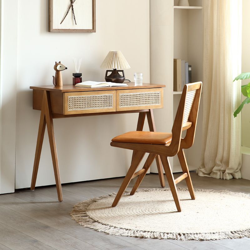 Contemporary Natural Ash Wood Study Desk with Butcher Block Top and ...